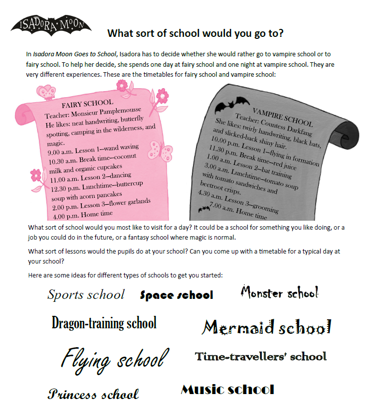 What sort of school would you go to – Isadora Moon activity preview ...